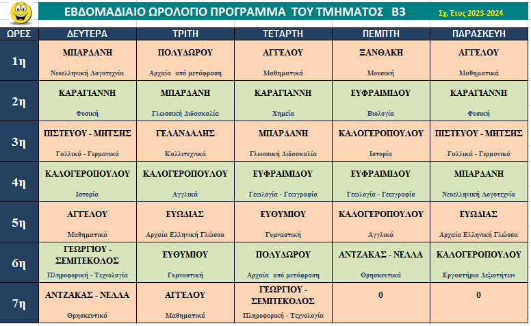 Ωρολόγιο Εβδομαδιαίο Πρόγραμμα – 3ο Γυμνάσιο Σύρου
